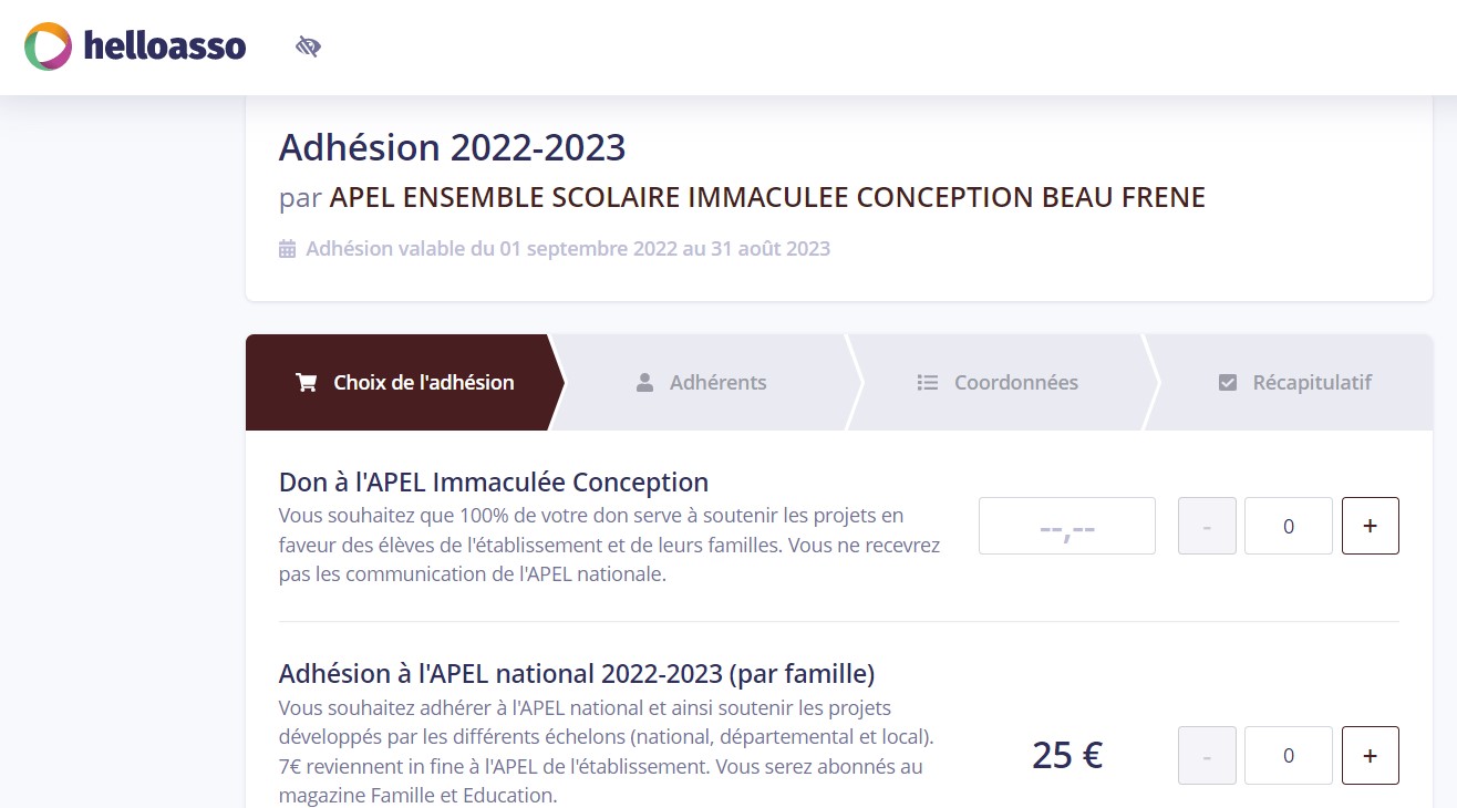 Adhérez via HelloAsso | APEL Immac Pau